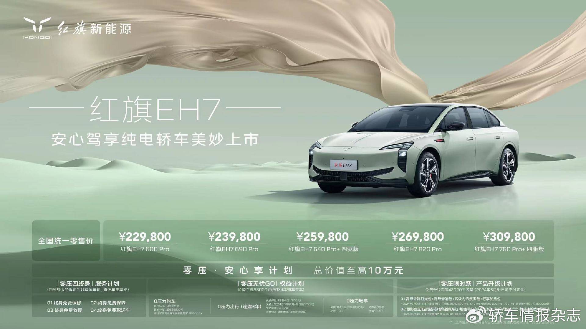 红旗中大型纯电轿车EH7上市，22.98万元起售，最高续航820km_搜狐汽车_搜狐网