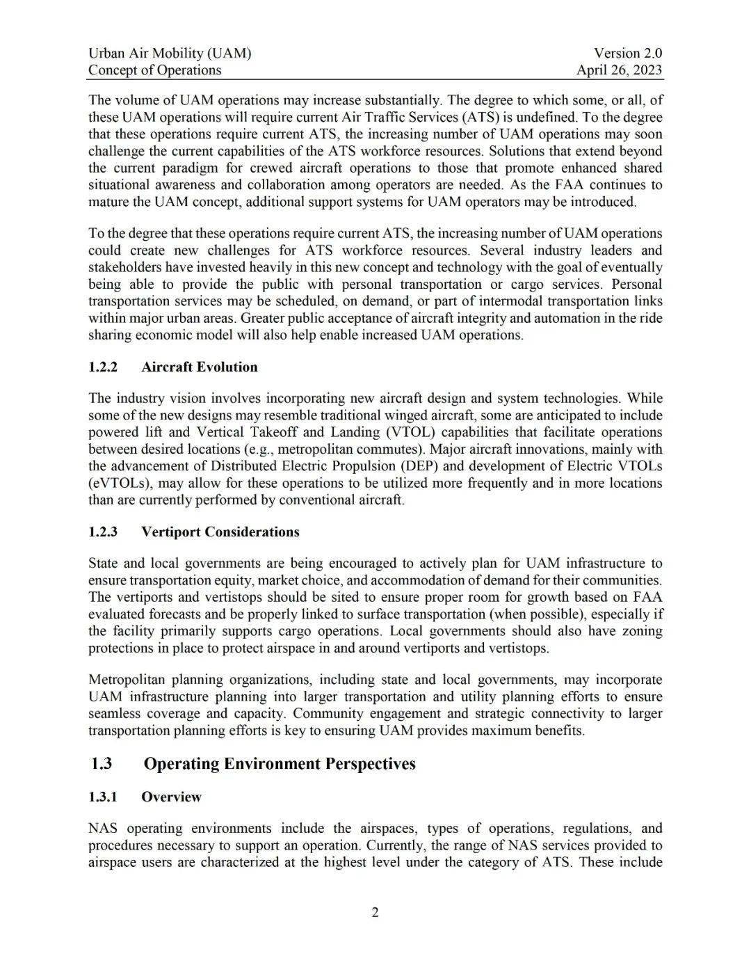 美国联邦航空管理局：城市空中交通 (UAM) 运营概念V2.0（英）_操作_环境_支持