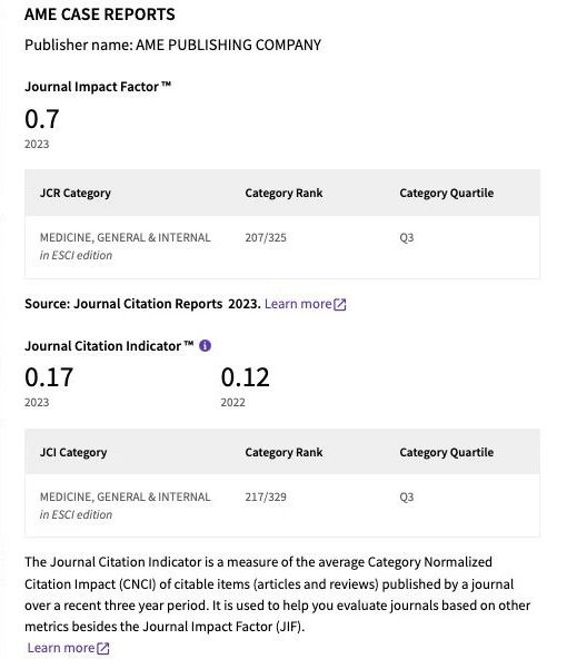 0.7分：AME Case Reports（ACR杂志）获得最新影响因子｜2024.6_同行_临床_期刊