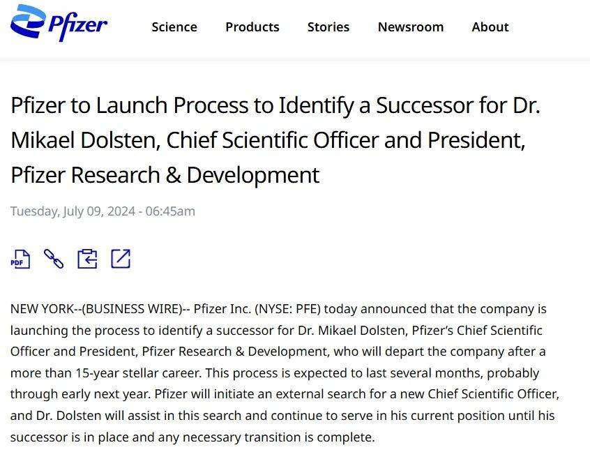 曾领导辉瑞研发15年的大佬离职_Mikael_Dolsten_工作
