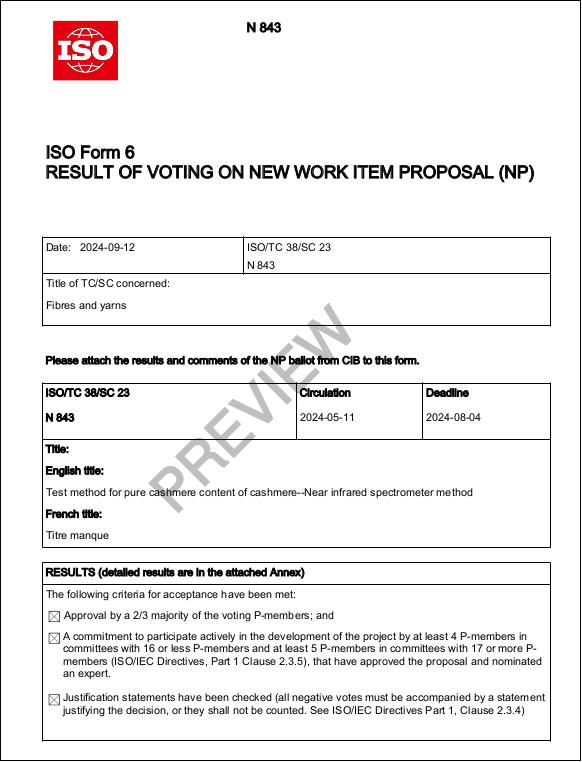 内蒙古纤维质量监测中心一项ISO国际标准成功立项_方法_山羊绒_检测