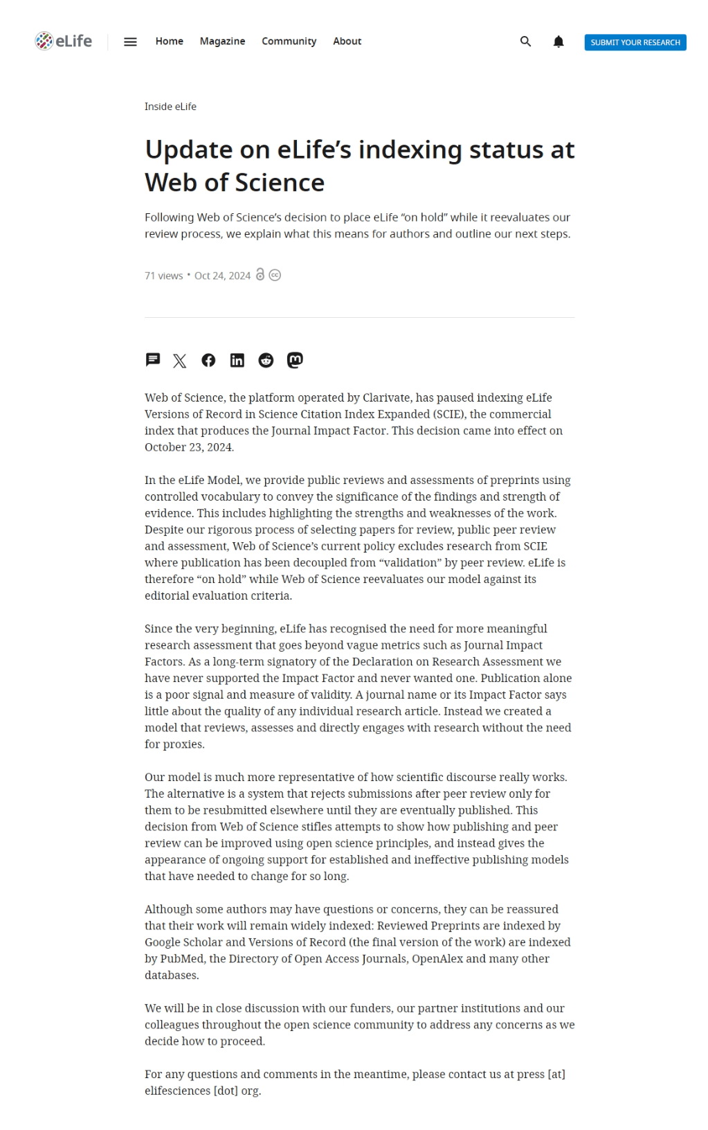 硬刚！eLife正面回应被On hold！_期刊_on_we