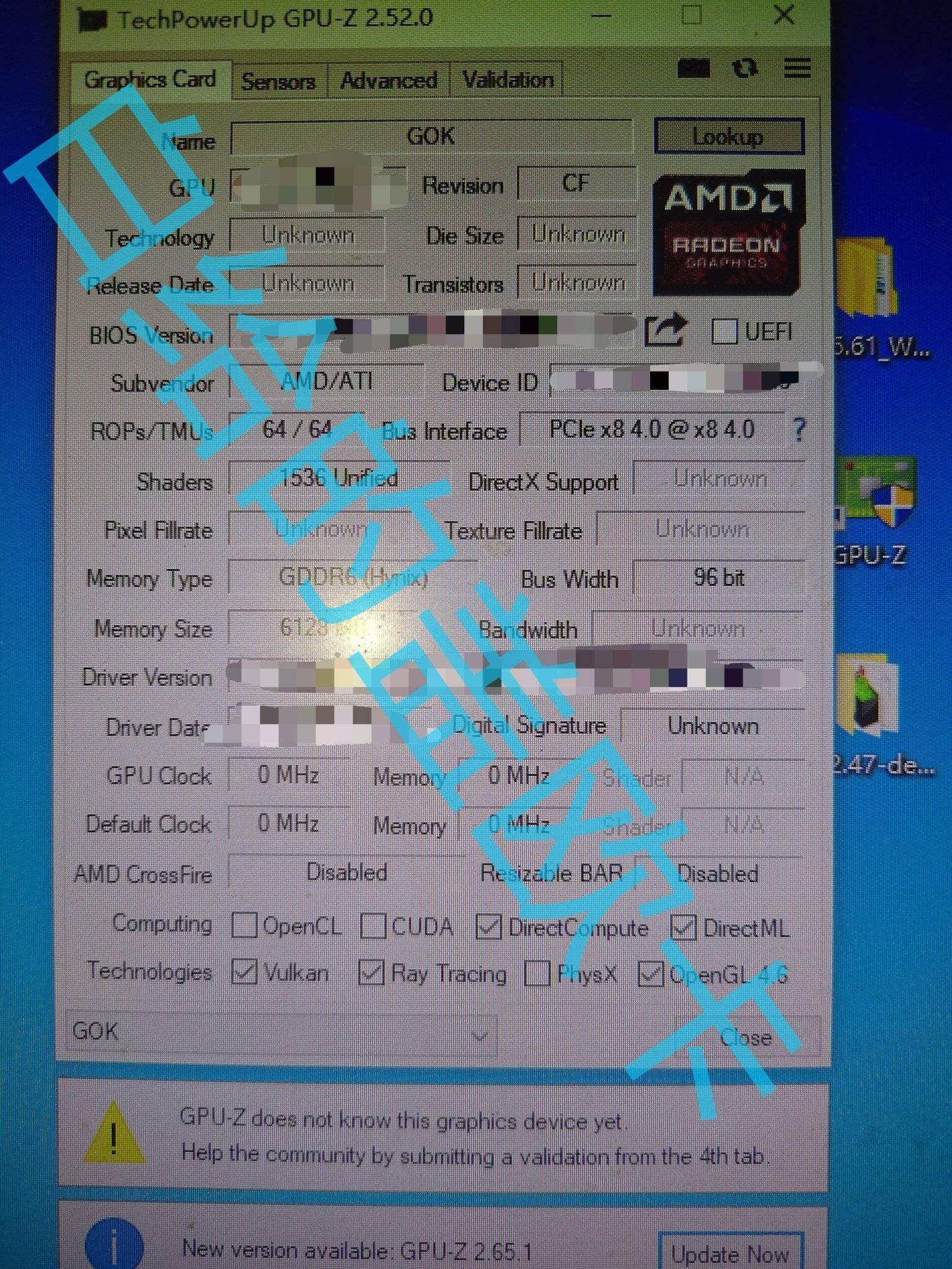 AMD "Navi 33" GPU原型显卡曝光：1536流处理器配6GB显存_Radeon_规格_核心