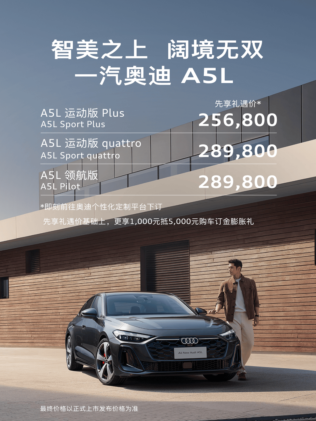 一汽奥迪A5L预售25.68万起，换代A4L首搭华为智驾_搜狐汽车_搜狐网