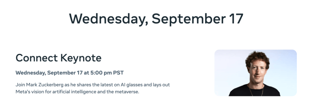 Meta Connect大会日程曝光，智能眼镜“Hypernova”发布在即？_meta_设备_工具包